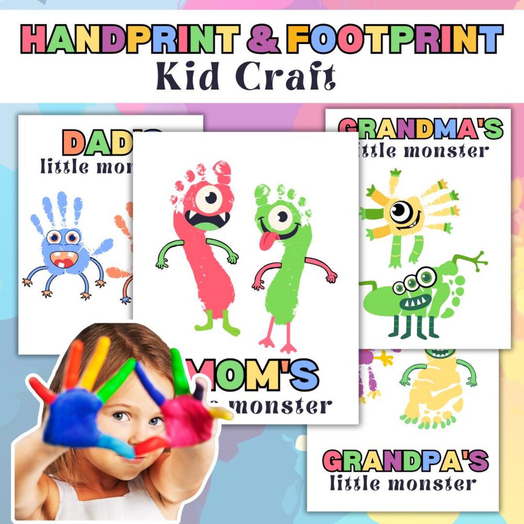 Handprint & Footprint Monster Craft – Printable Kid’s Art | DIY ...