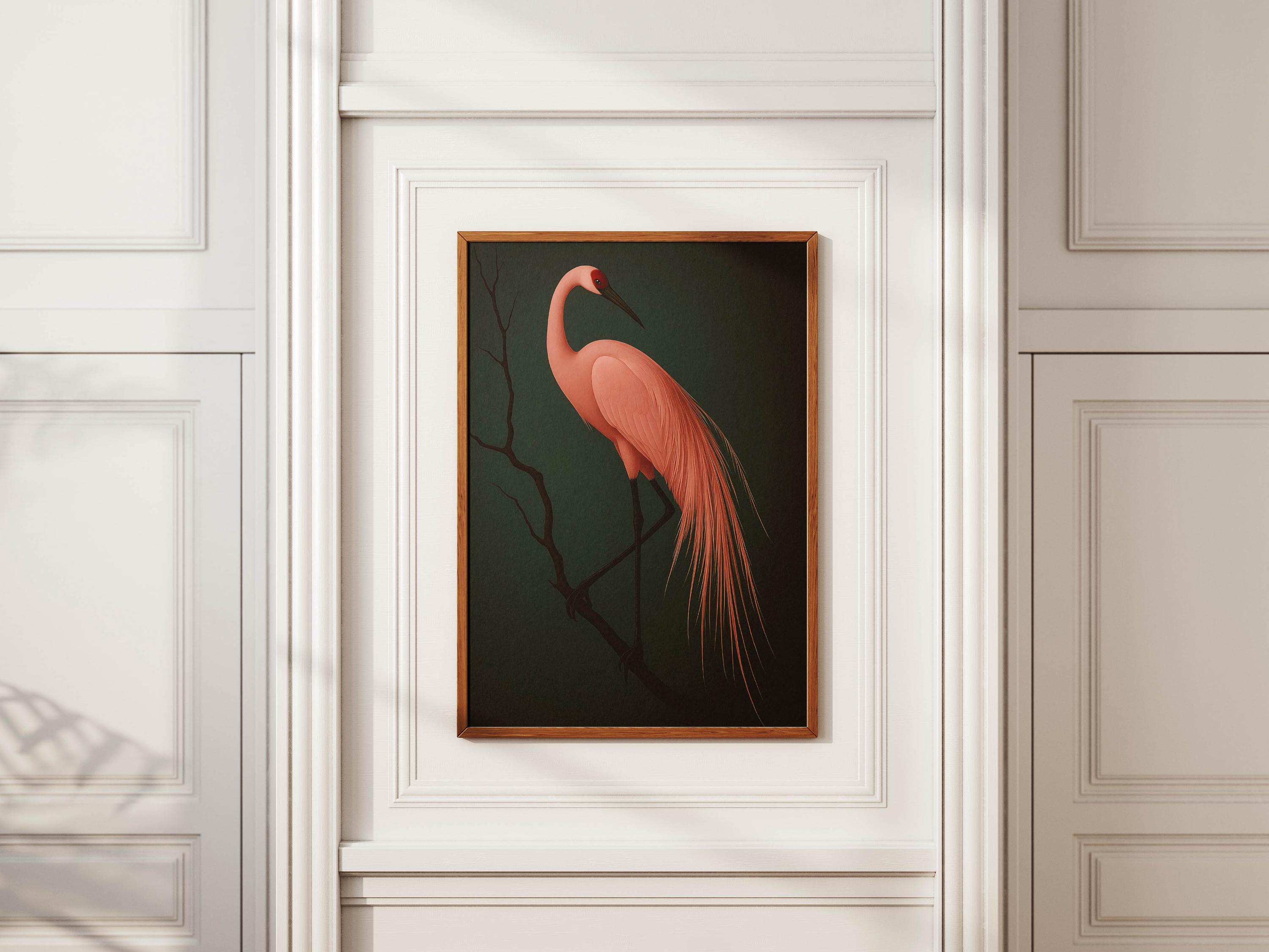 Pink Japanese Crane Art - Vintage Crane Poster - Antique Japanese Wall ...