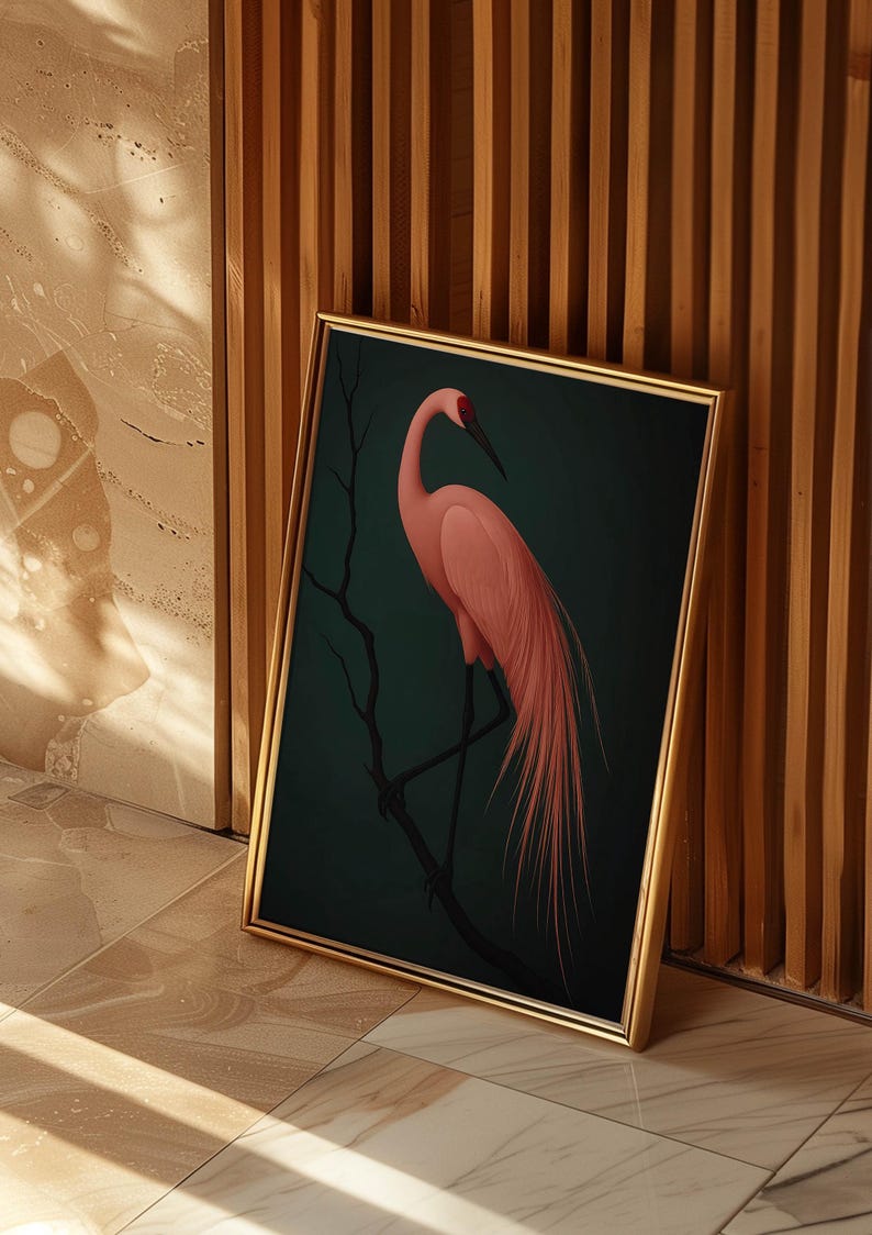 Pink Japanese Crane Art - Vintage Crane Poster - Antique Japanese Wall ...