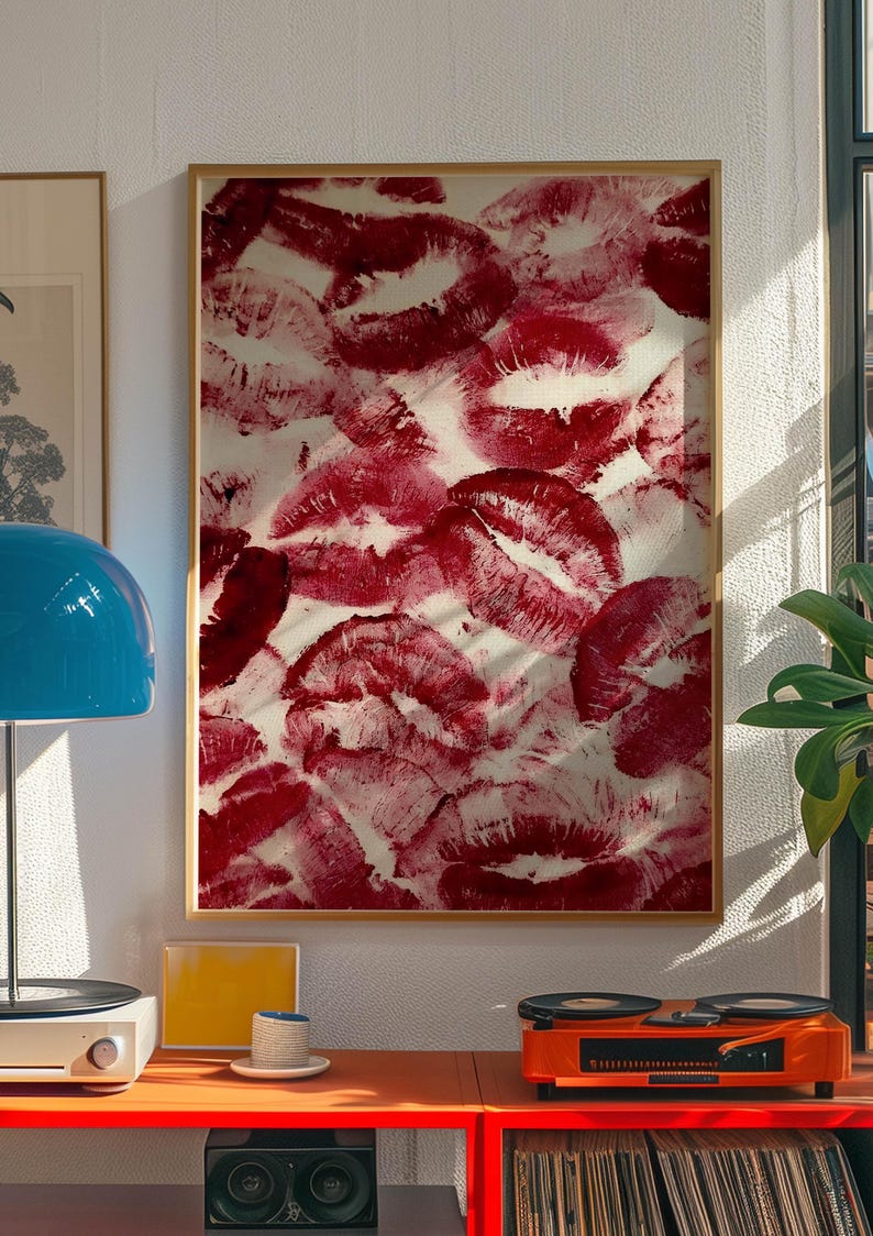 Kiss Lips Poster - Trendy Lips Wall Art - Retro Kiss Lips Art Print ...