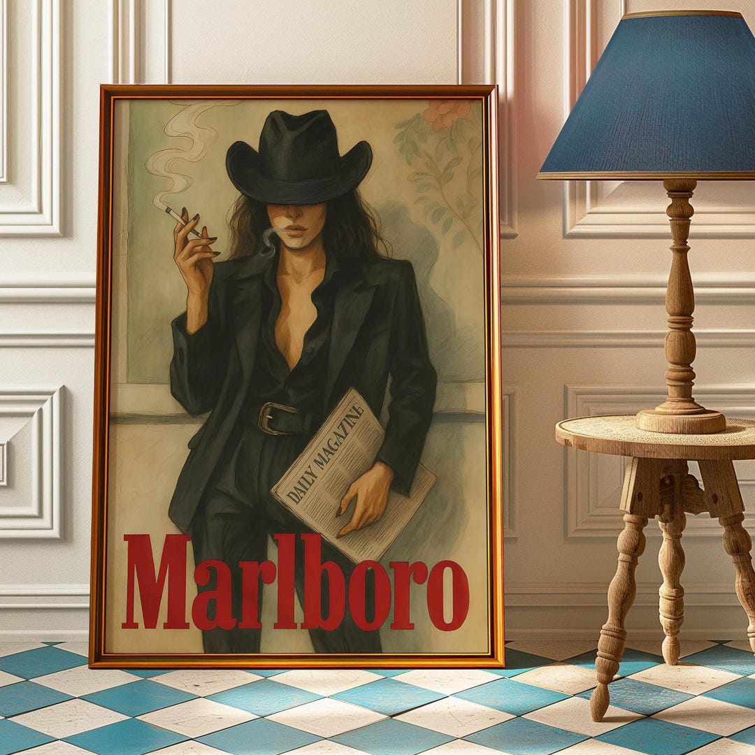 Vintage Cigarette Western Poster Print - Retro Cowgirl Marlboro Print ...