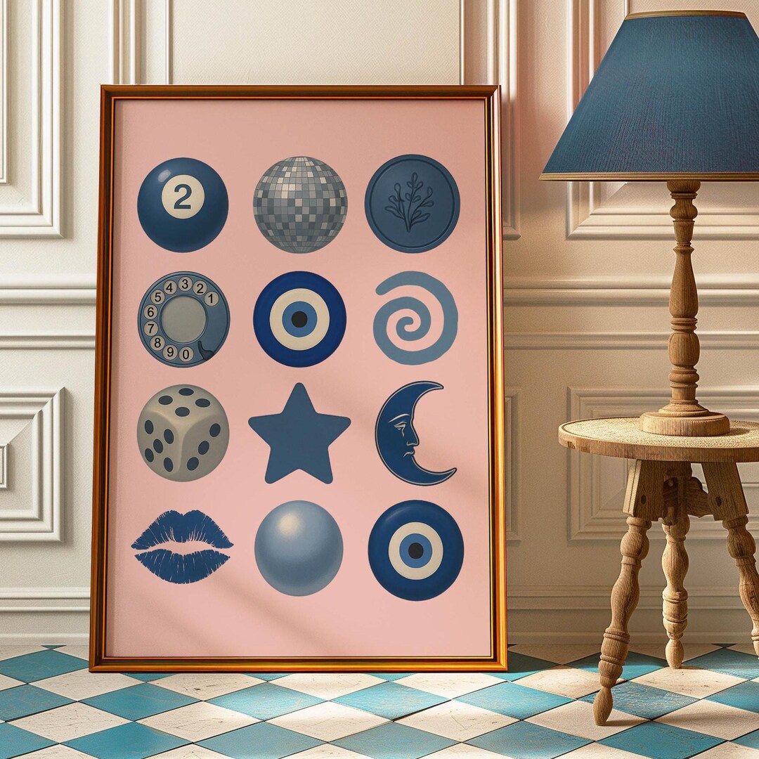 Retro Blue Collage Art Print: Evil Eye, Disco Ball, Surreal Decor - Etsy