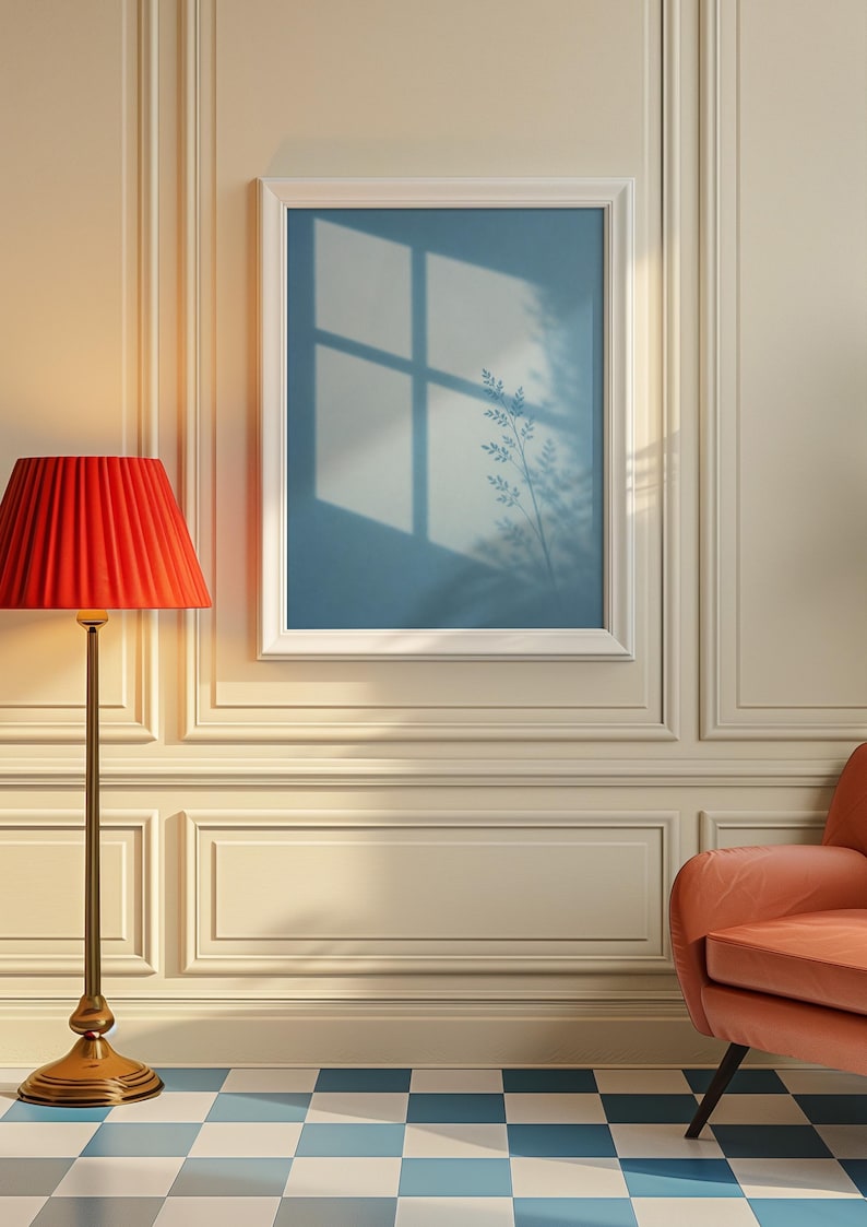 Blue Botanical Window Shadow Wall Art, Soft Minimal Plant Poster - Etsy