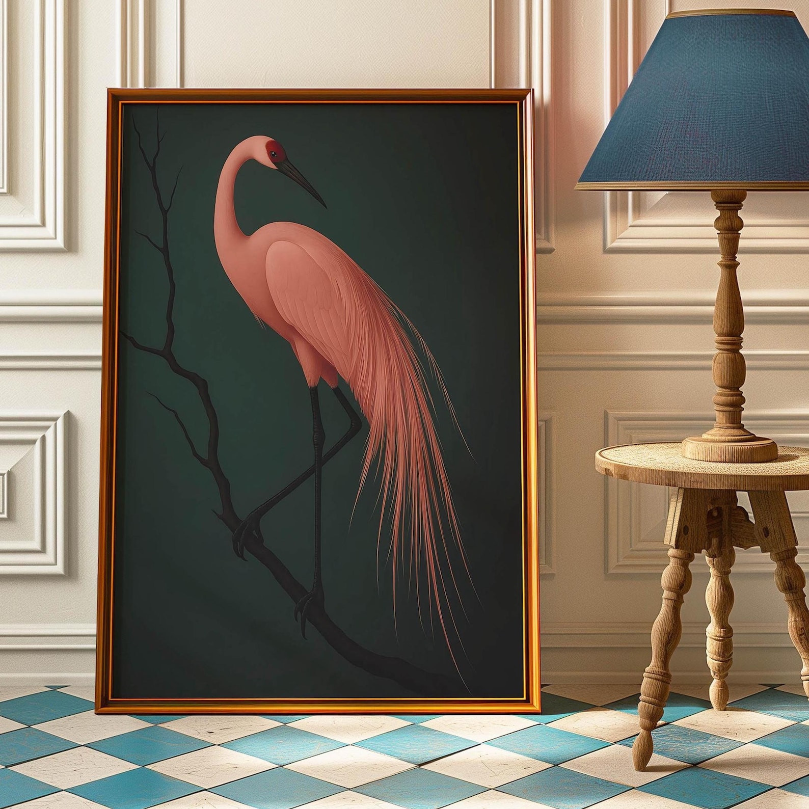 Pink Japanese Crane Art - Vintage Crane Poster - Antique Japanese Wall ...