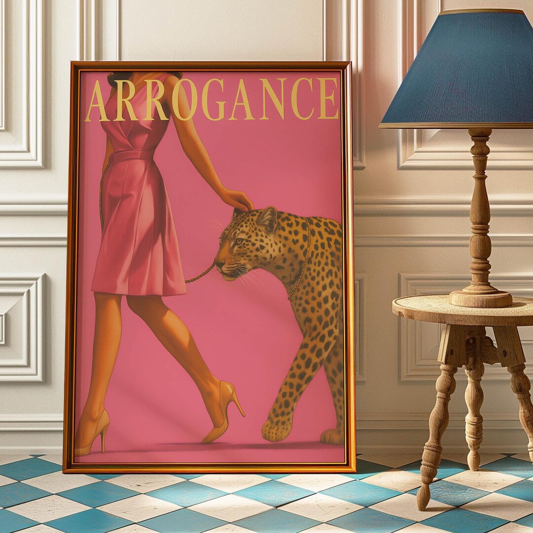 Vintage Woman Walking a Tiger Poster - Women Fashion Magazine Wall Art ...