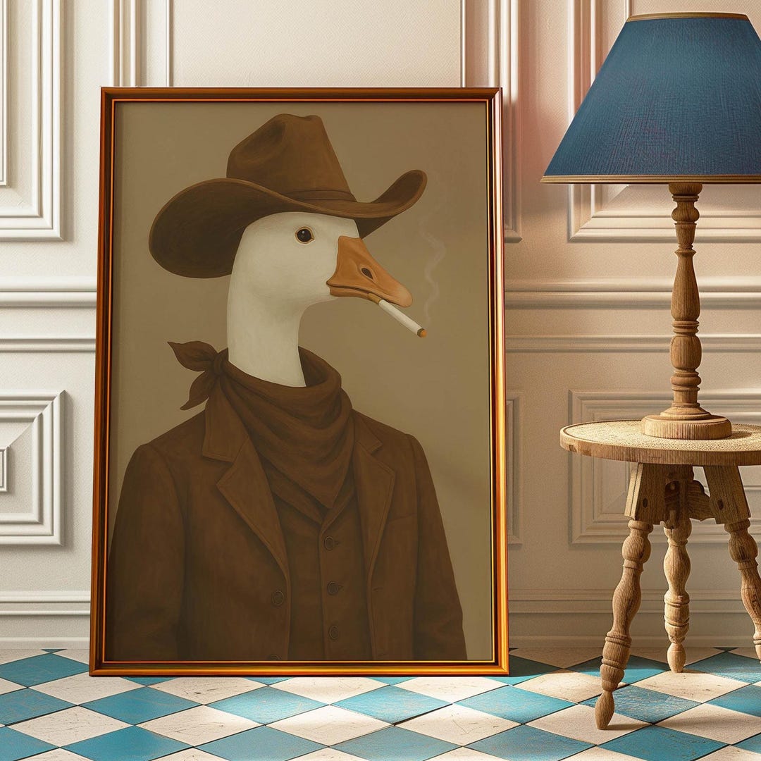 Silly Cowboy Goose With Cigarette Poster - Funny Vintage Smoking Goose ...