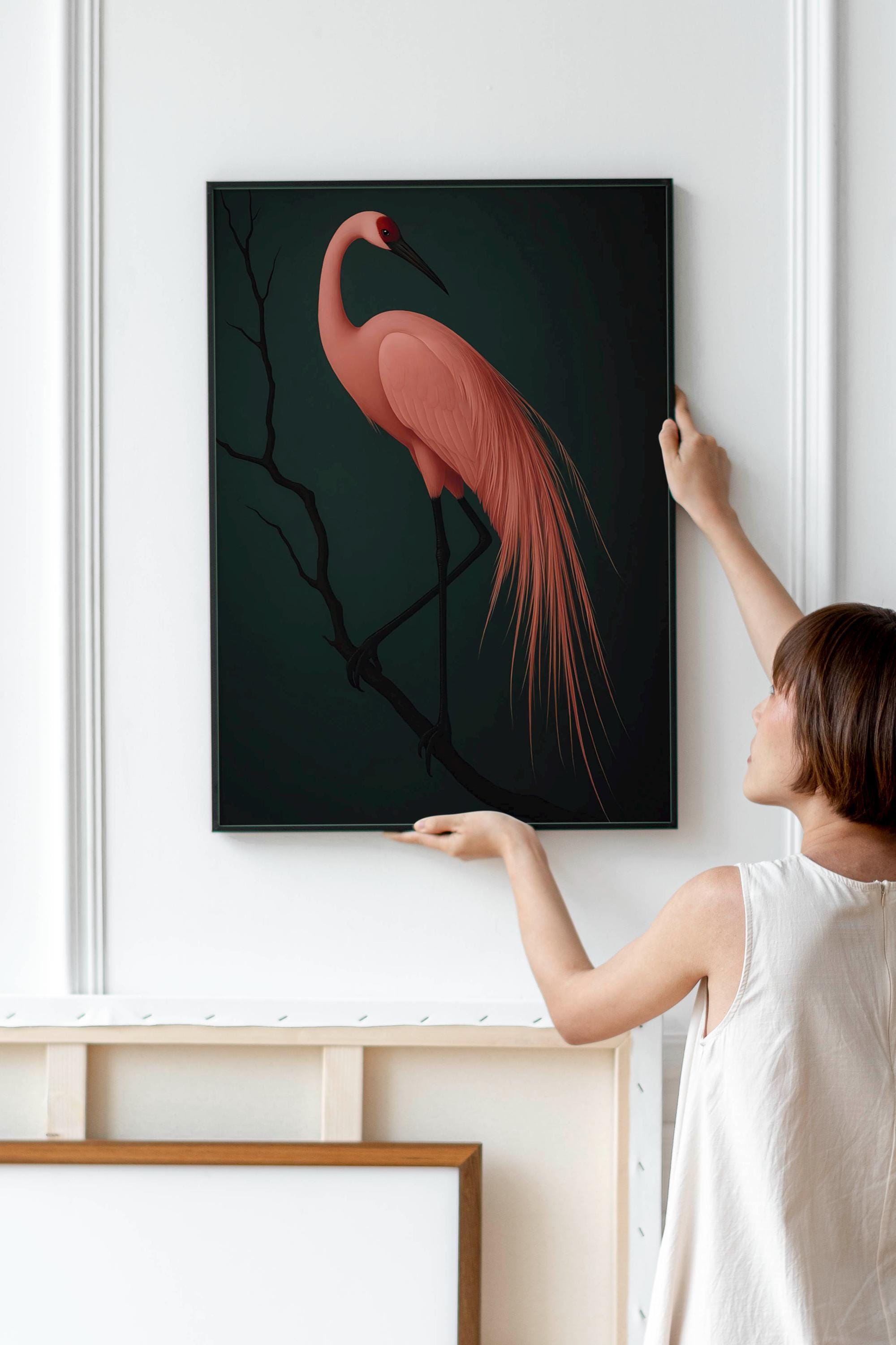 Pink Japanese Crane Art - Vintage Crane Poster - Antique Japanese Wall ...
