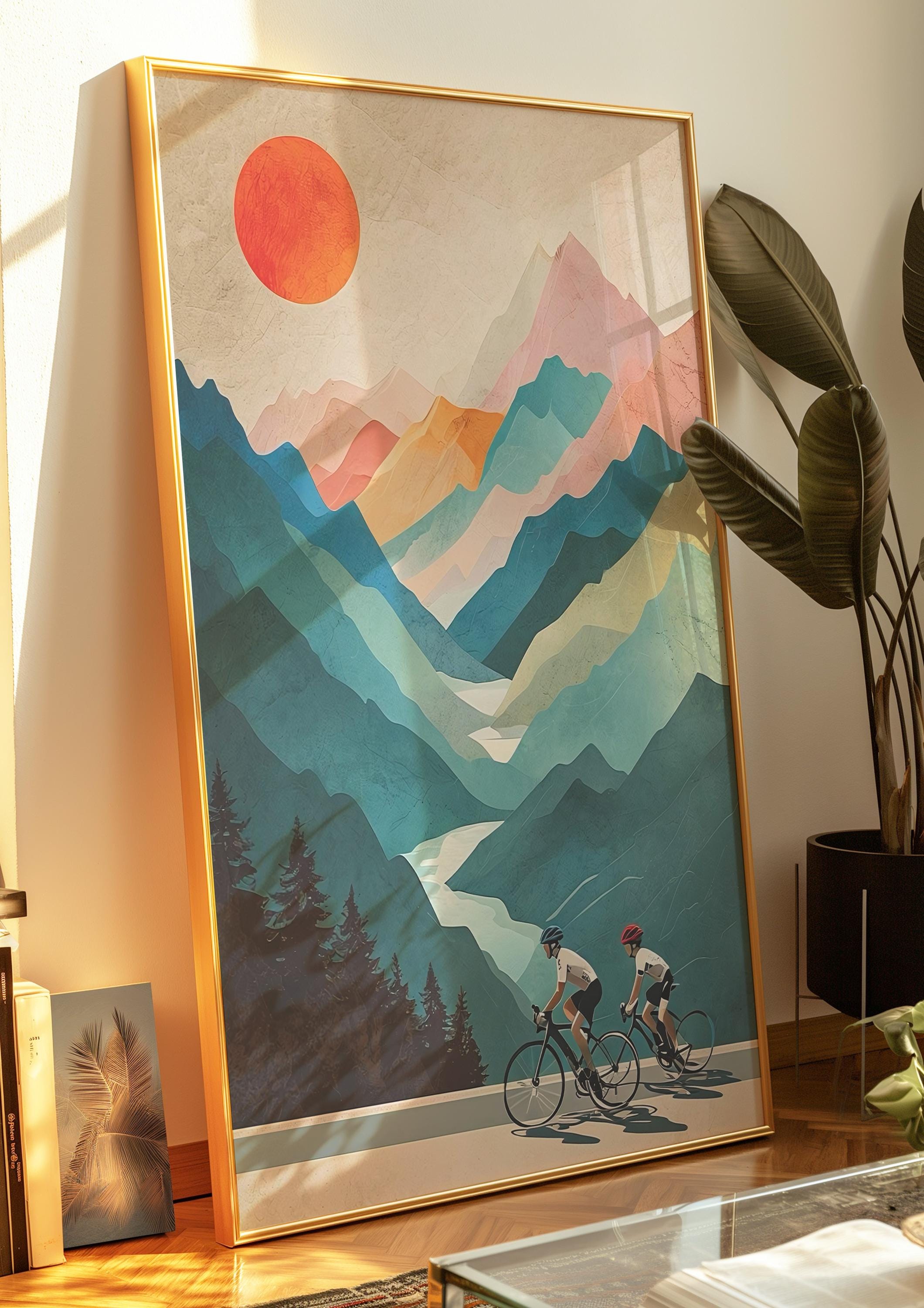 Cycling Couple Art Print - Scenic Road Bike Wall Art - Cycling ...