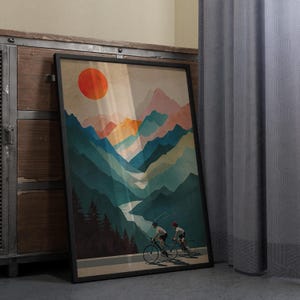 Cycling Couple Art Print - Scenic Road Bike Wall Art - Cycling ...