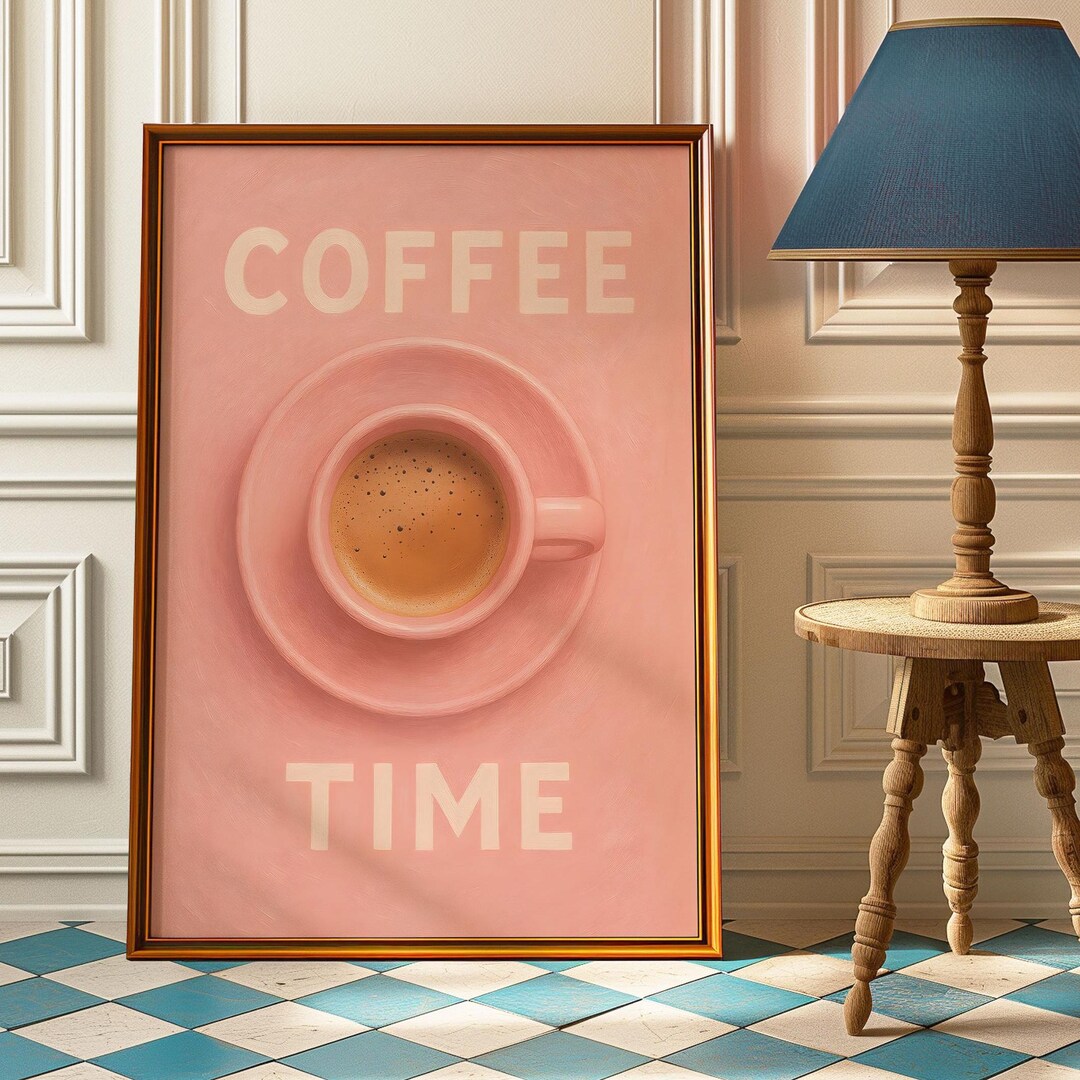 Retro Coffee Time Wall Art – Pink Kitchen Poster Print, Minimal Retro ...