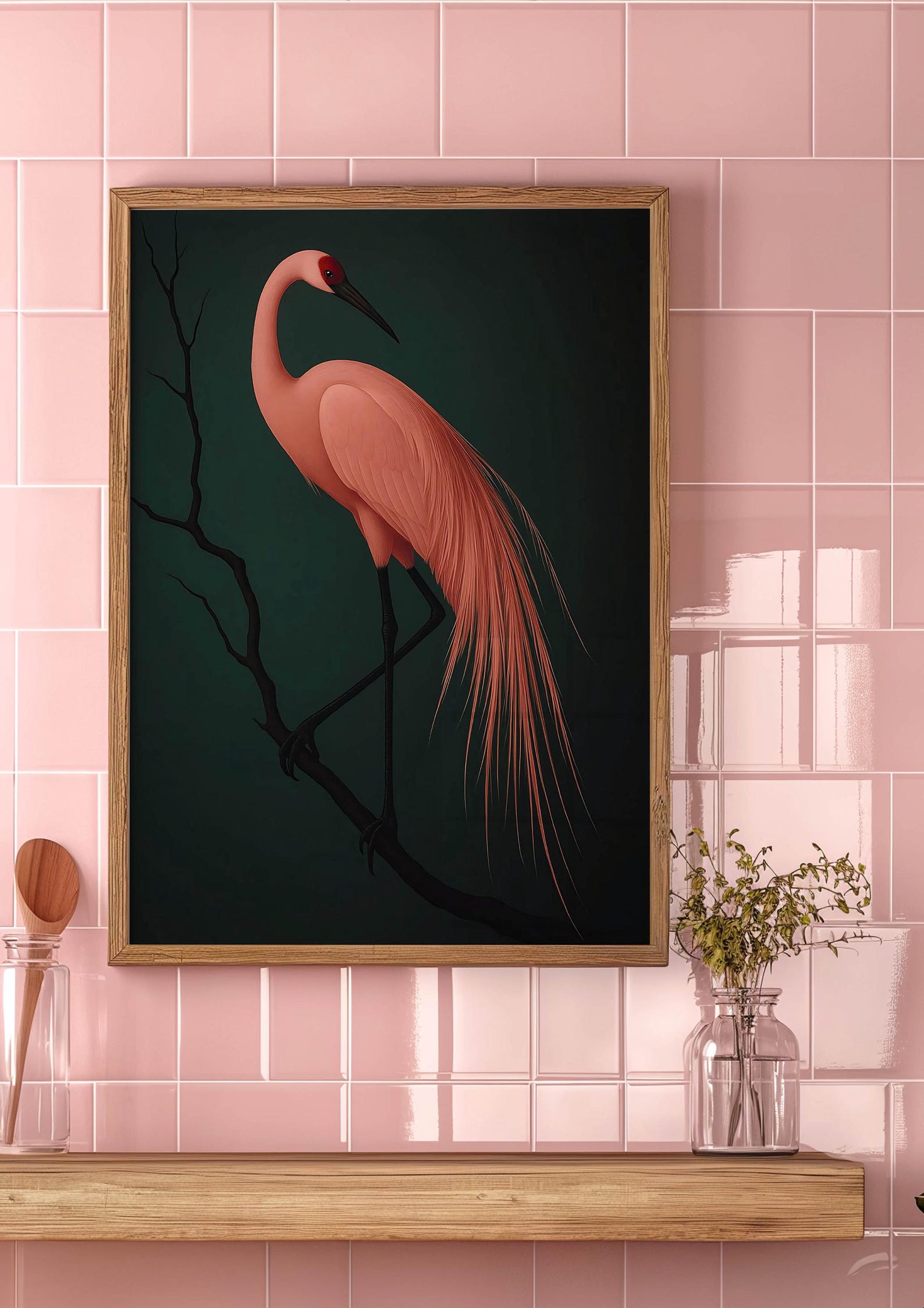 Pink Japanese Crane Art - Vintage Crane Poster - Antique Japanese Wall ...
