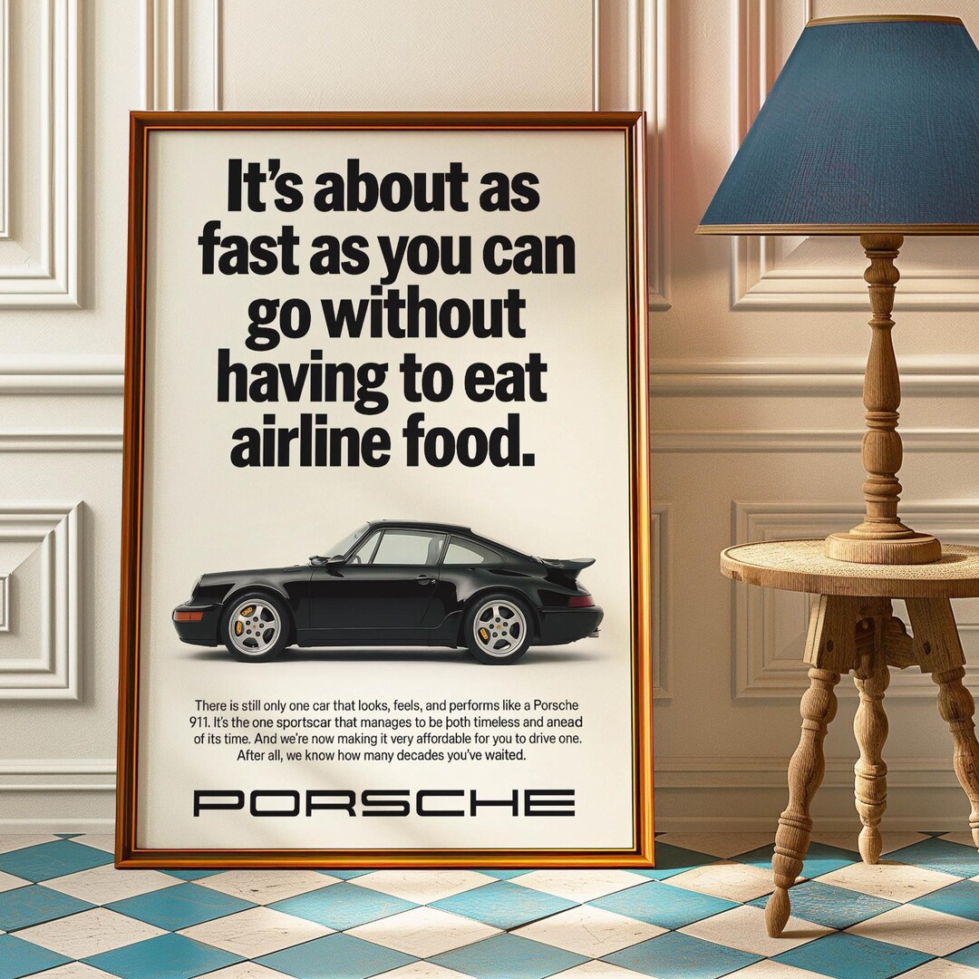 Airline Food Porsche 911 Poster | Vintage Porsche Wall | Car Guy Gift ...
