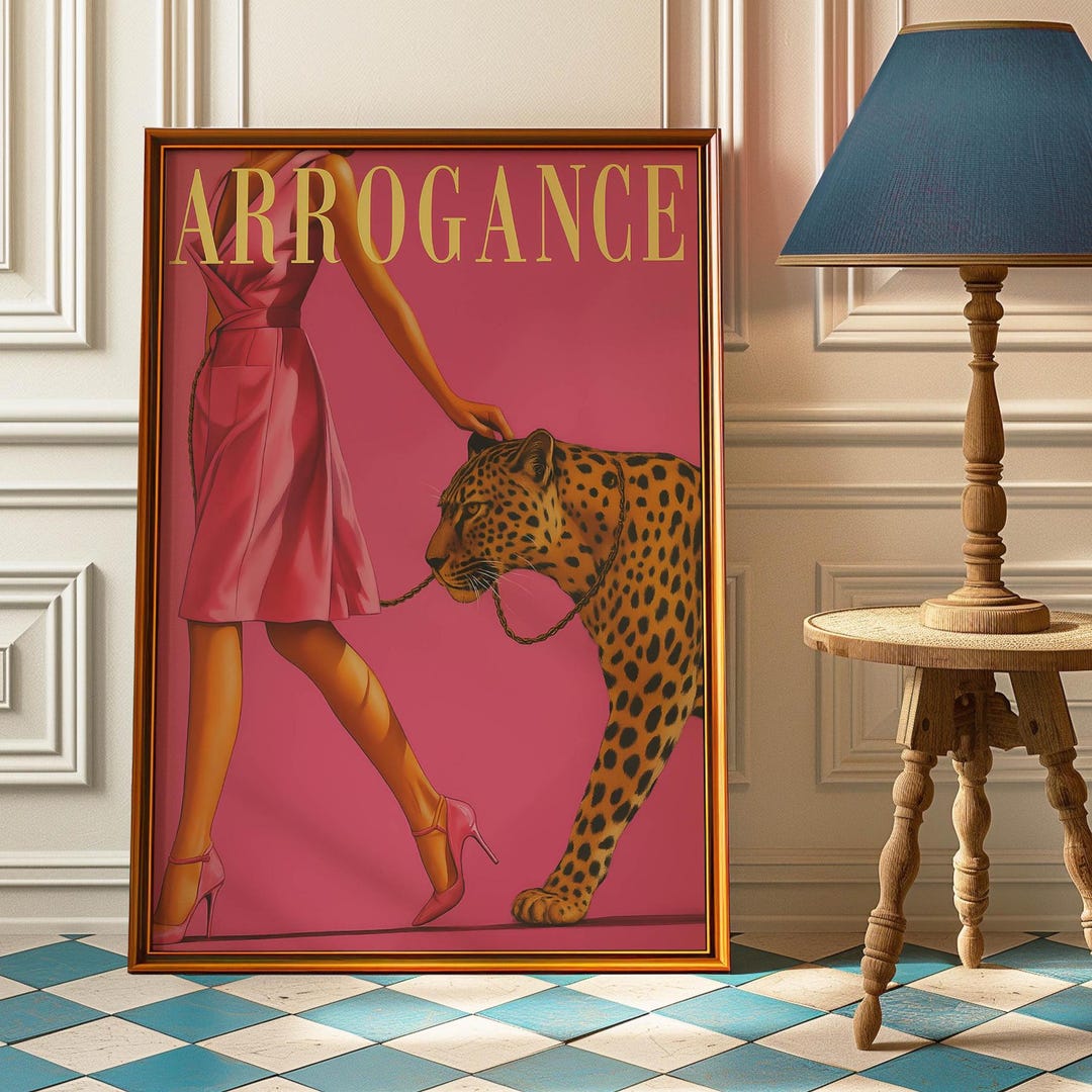Vintage Woman Walking a Tiger Poster - Women Fashion Magazine Wall Art ...