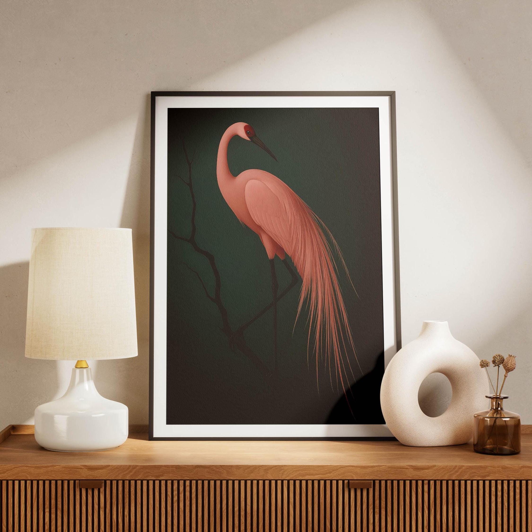 Pink Japanese Crane Art - Vintage Crane Poster - Antique Japanese Wall ...