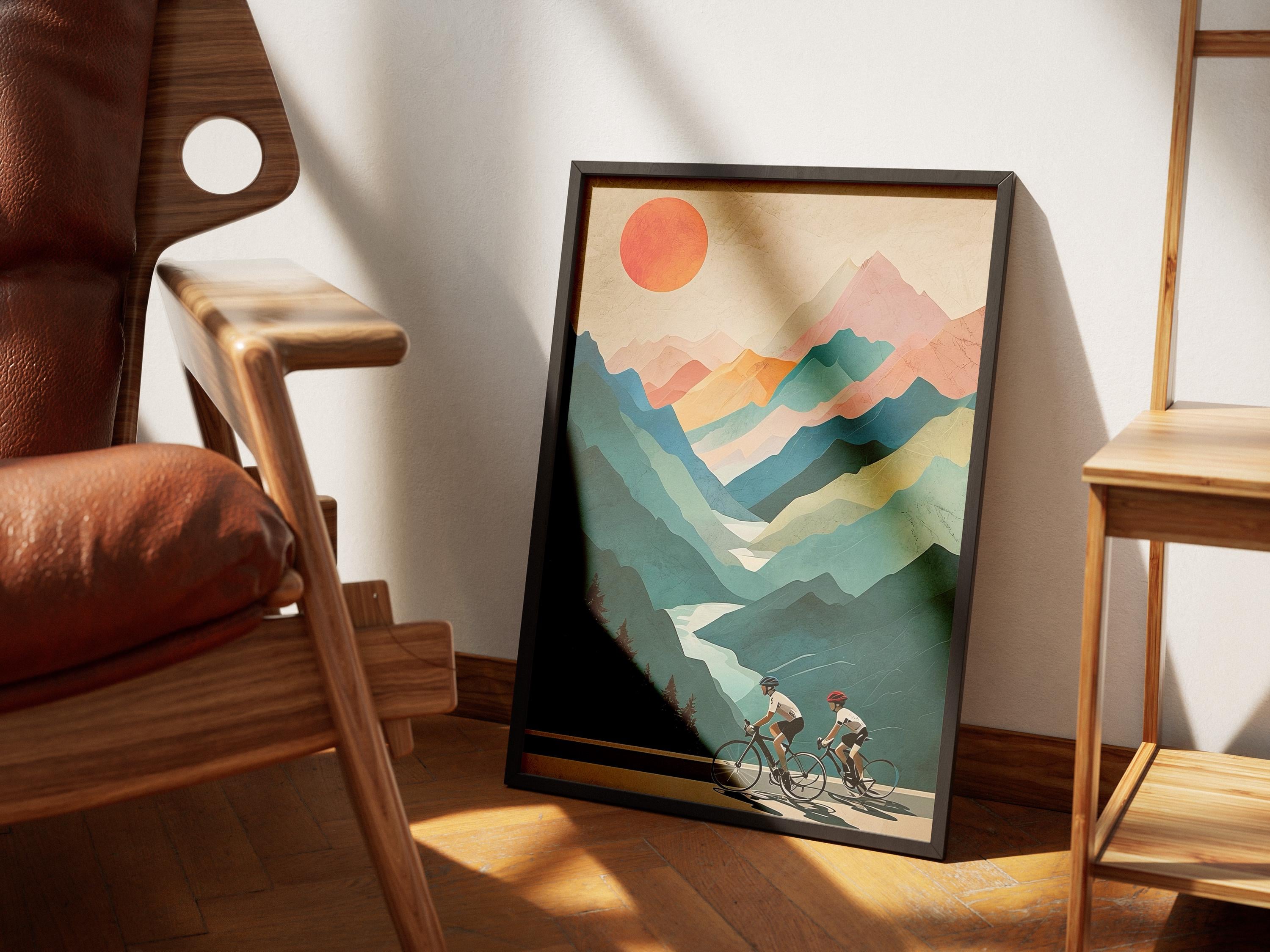 Cycling Couple Art Print - Scenic Road Bike Wall Art - Cycling ...