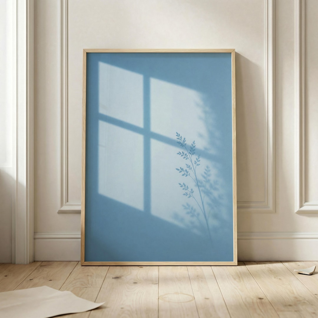 Blue Botanical Window Shadow Wall Art, Soft Minimal Plant Poster - Etsy