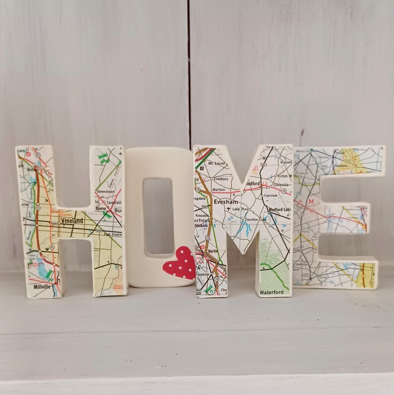 HOME Word Sign, Hand Painted White Paper Mache Letters Decoupaged With ...