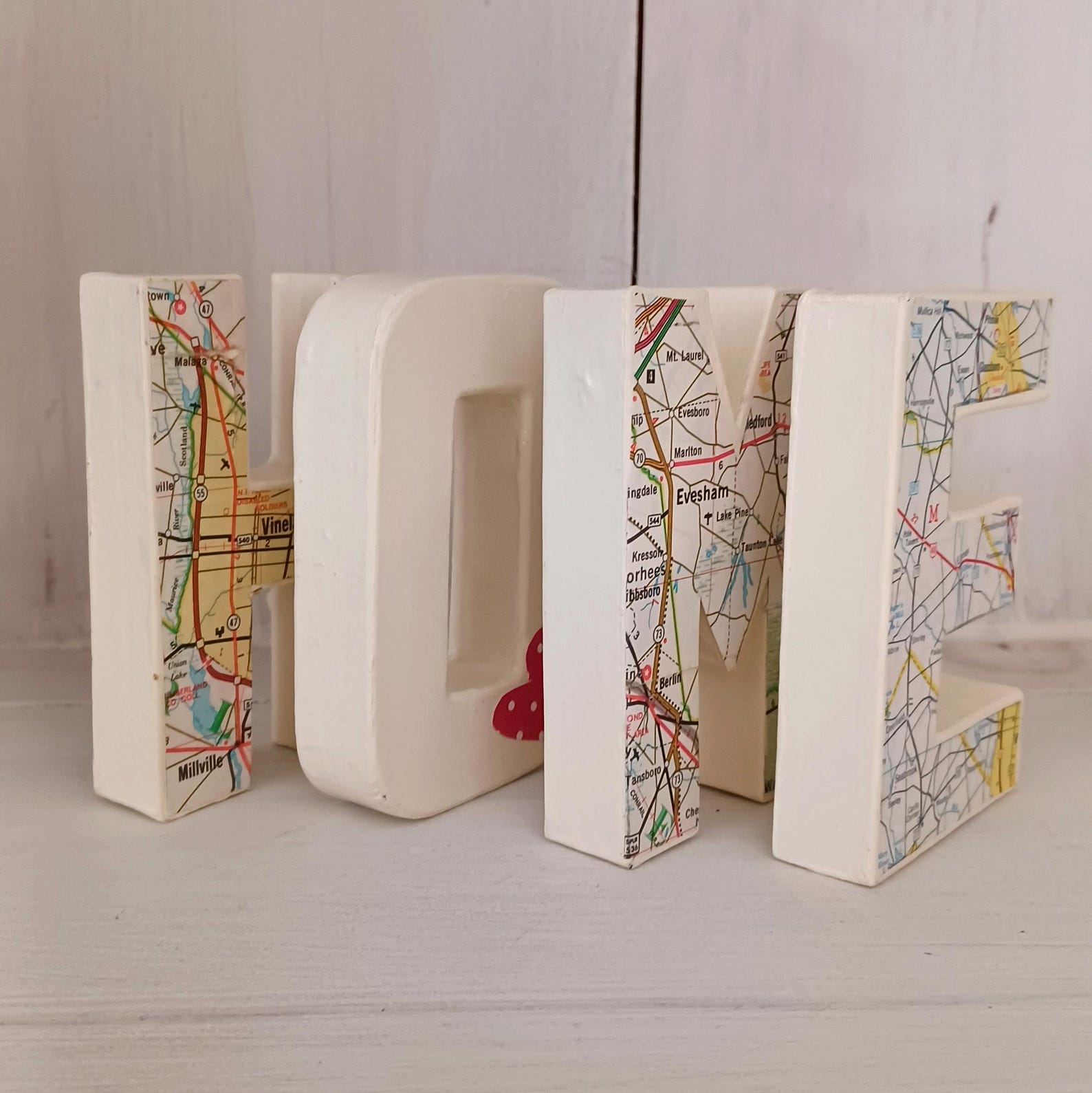 HOME Word Sign, Hand Painted White Paper Mache Letters Decoupaged With ...