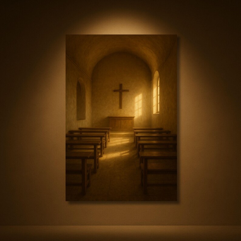Sunlit Church Interior Canvas, Serene Christian Faith Artwork for ...