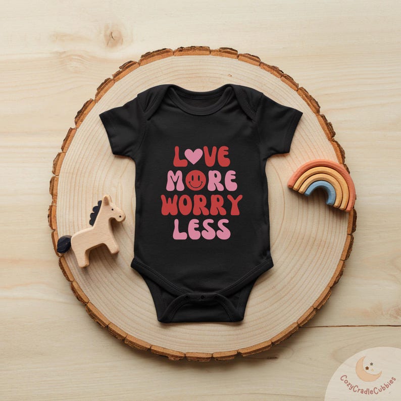 Love More Worry Less Baby Onesie® Brand, Retro Positive Typography ...