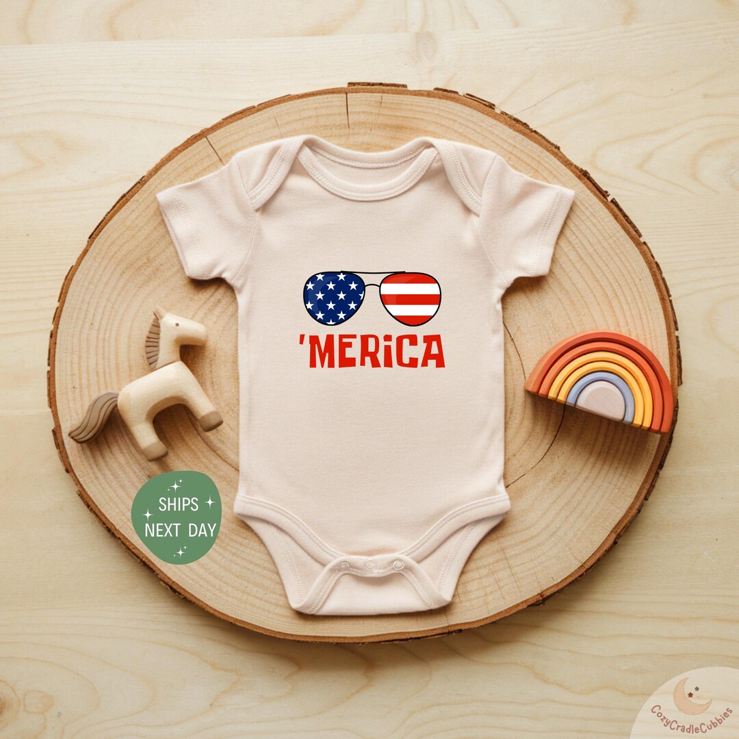 America Glasses Baby Onesie®, Cute Patriotic Baby Bodysuit, USA Flag ...