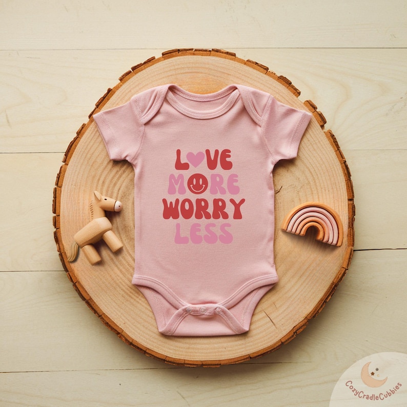 Love More Worry Less Baby Onesie® Brand, Retro Positive Typography ...