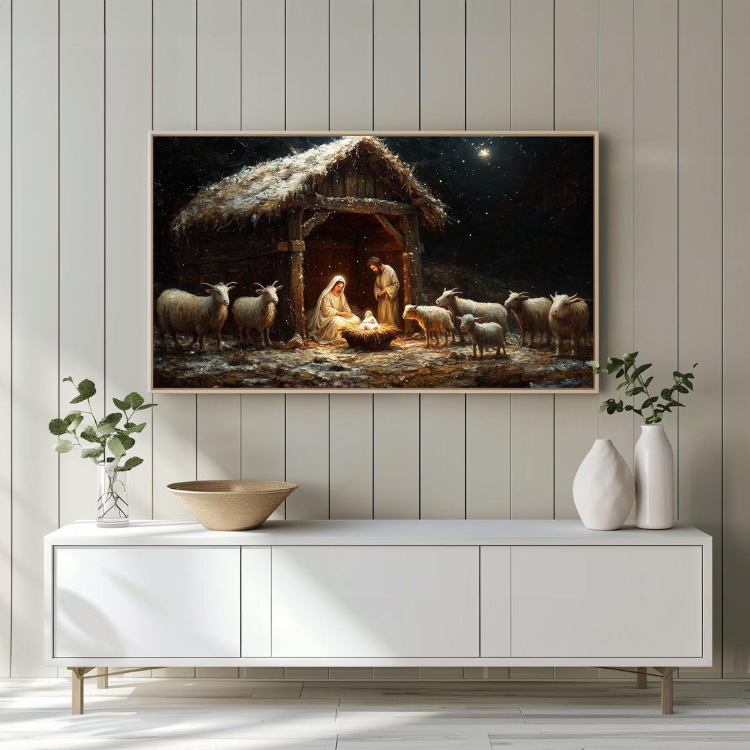 Rustic Nativity Scene Frame TV Art, Festive Manger (digital Download ...
