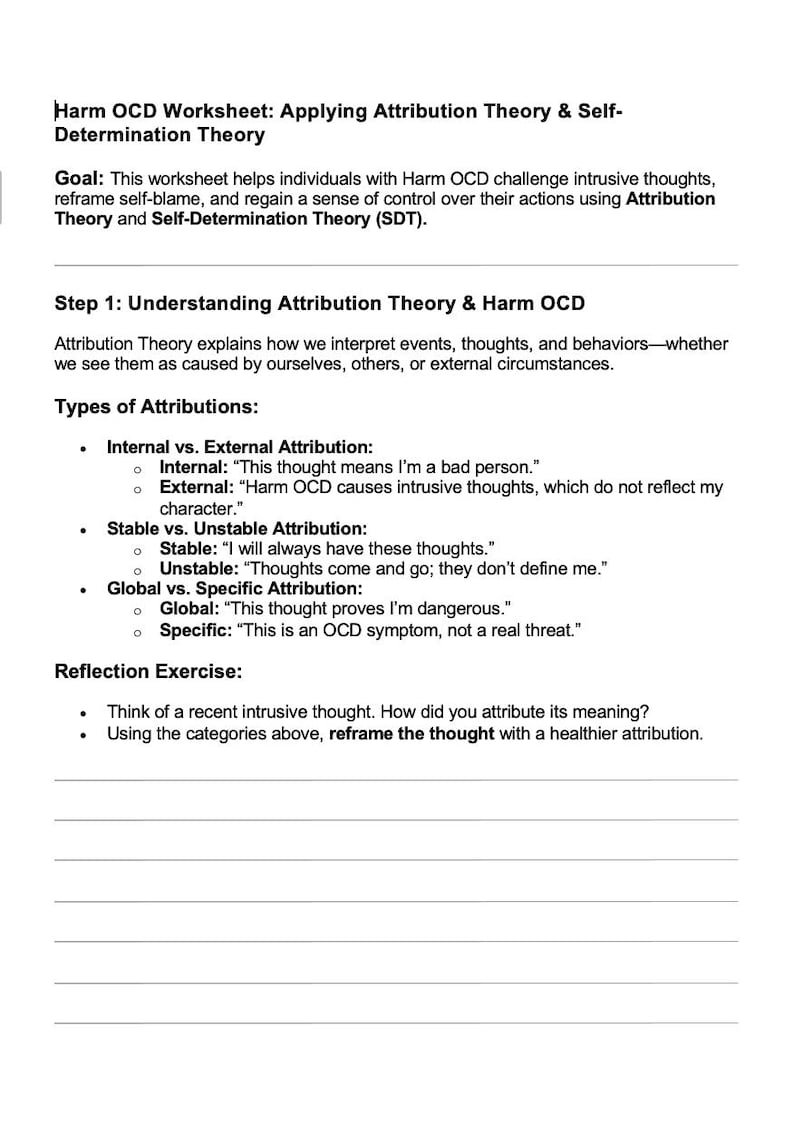 Harm OCD Recovery Workbook | CBT Therapy Worksheets (printable PDF) - Etsy