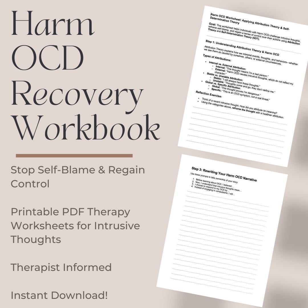 Harm OCD Recovery Workbook | CBT Therapy Worksheets (printable PDF) - Etsy