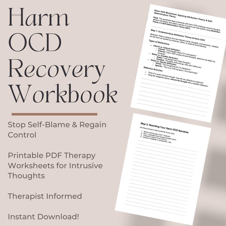 Harm OCD Recovery Workbook | CBT Therapy Worksheets (printable PDF) - Etsy