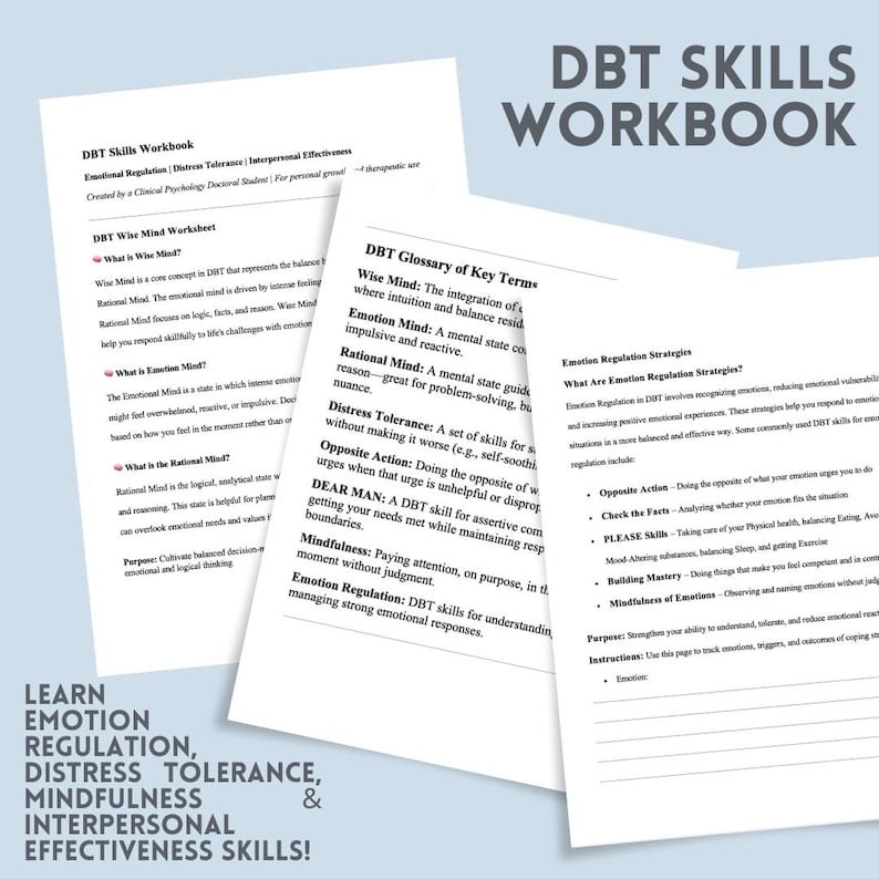 DBT Skills Workbook: Emotional Regulation, Mindfulness (printable PDF ...
