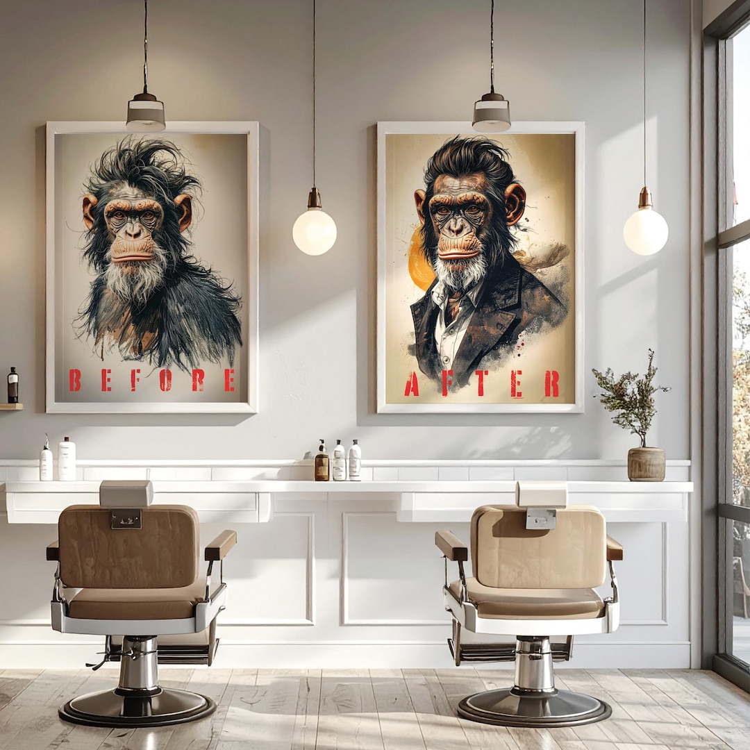 Barber Shop Monkey Poster Set I Funny Men’s Haircut Wall Art I Digital ...