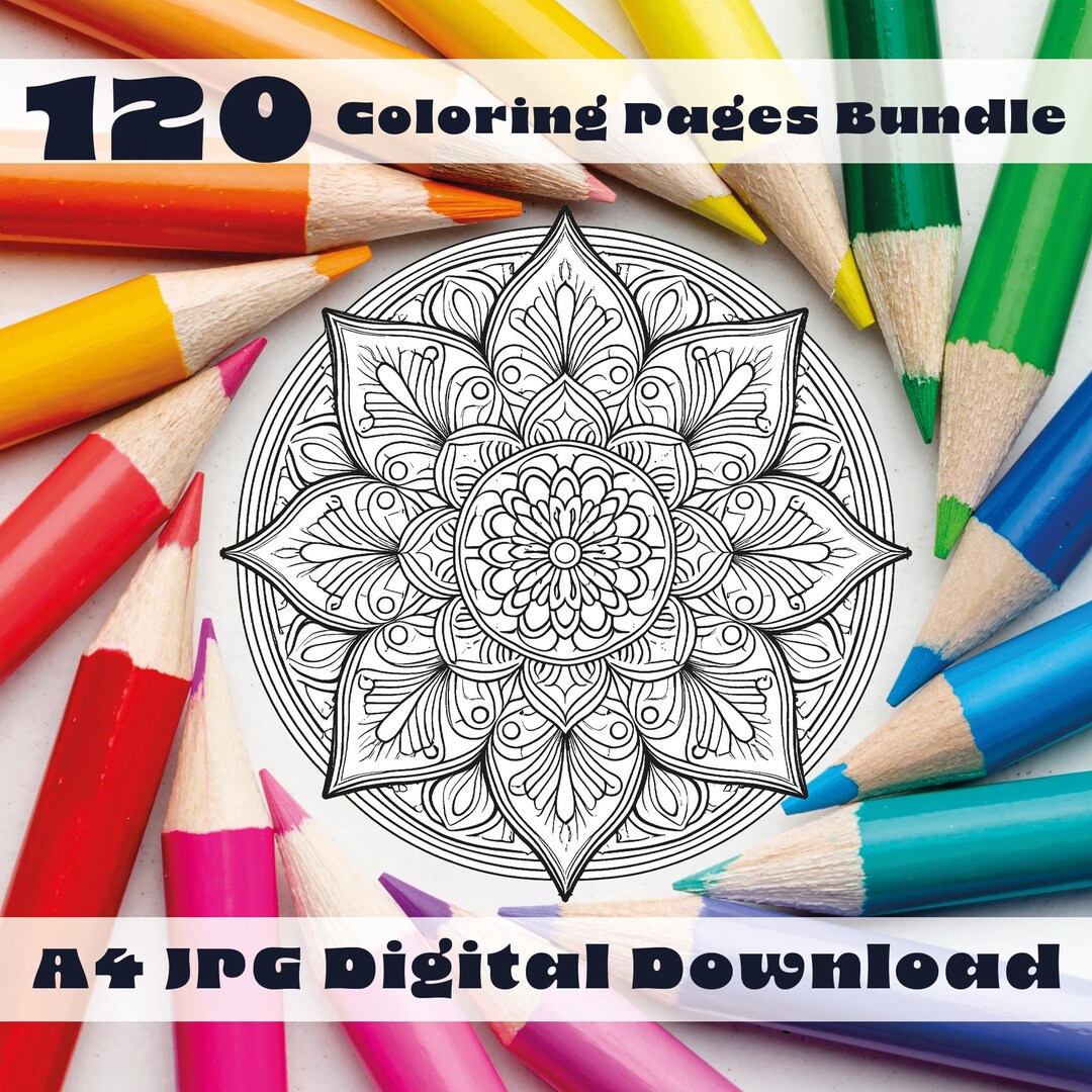120 Relaxing Adult Coloring Pages: Mandala, Animals, Nature (A4 JPG ...