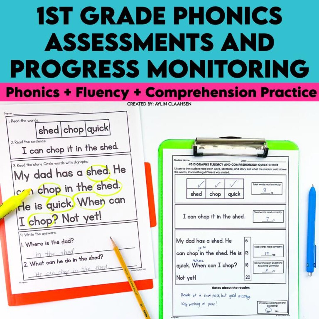 1st Grade Phonics Assessments Progress Monitoring Fluency Tracking ...