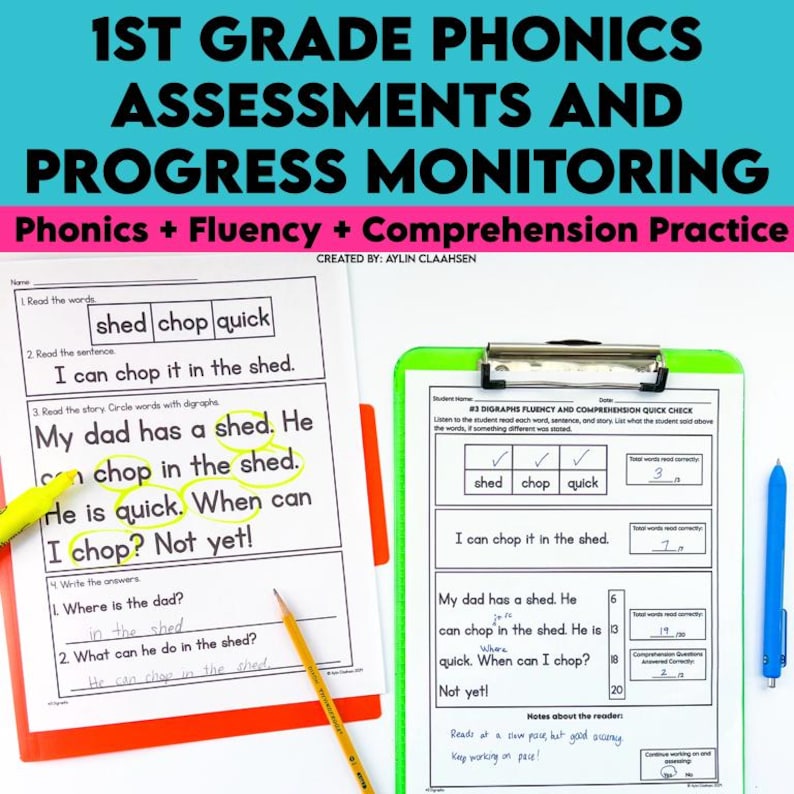 1st Grade Phonics Assessments Progress Monitoring Fluency Tracking ...