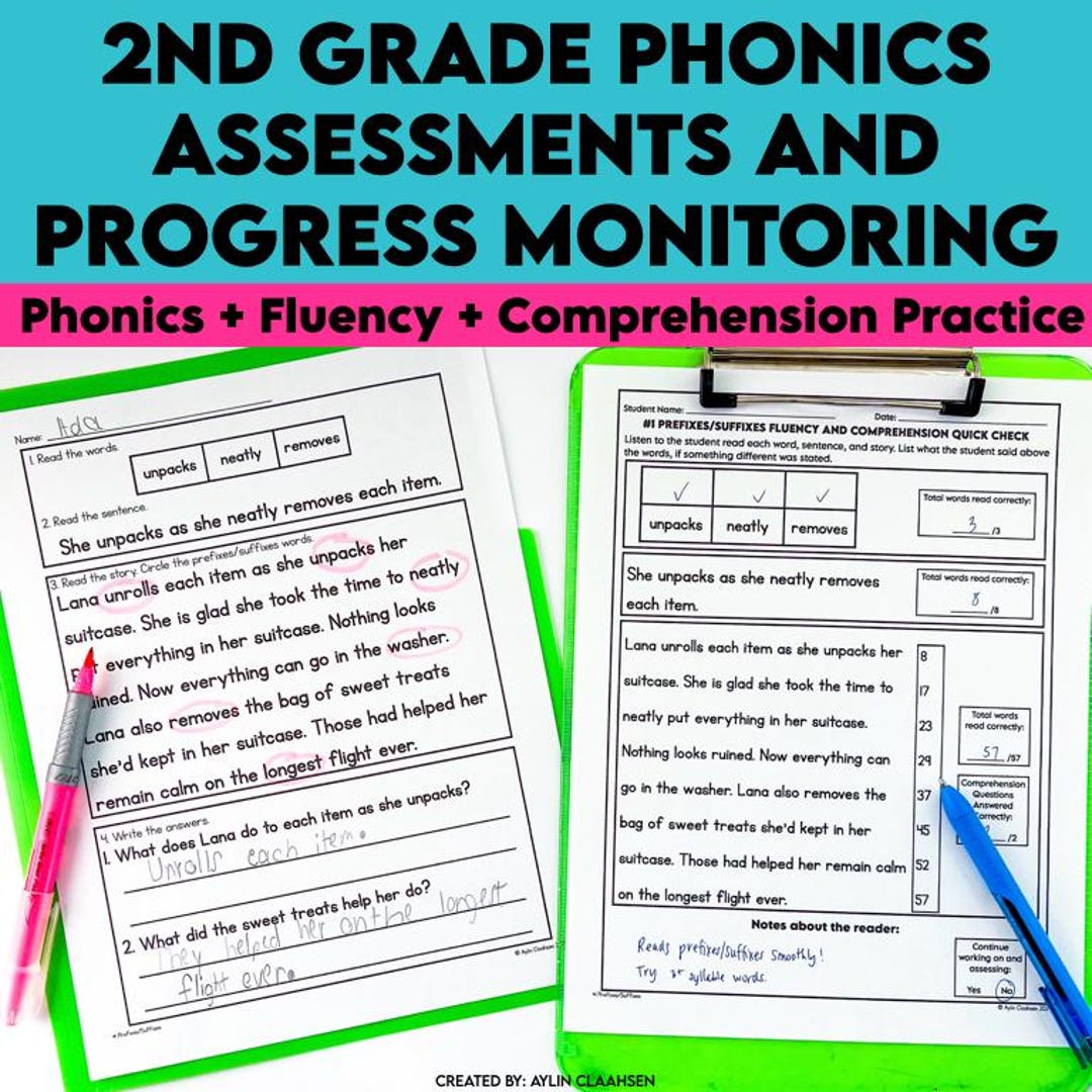 2nd Grade Phonics Assessments Progress Monitoring Fluency Tracking ...