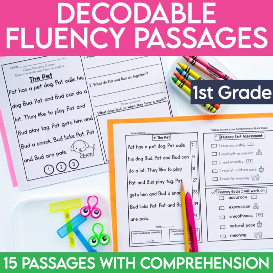 1st Grade Decodable Reading Fluency Passages With Comprehension ...