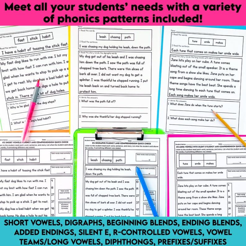 2nd Grade Phonics Assessments Progress Monitoring Fluency Tracking ...