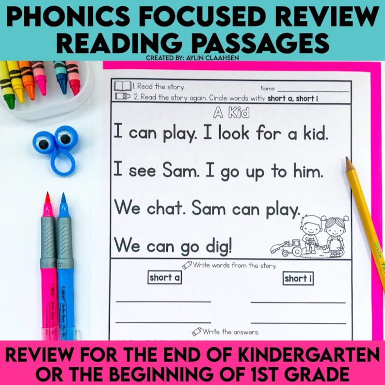 Kindergarten 1st Grade Phonics Focused Review Reading Passages With ...