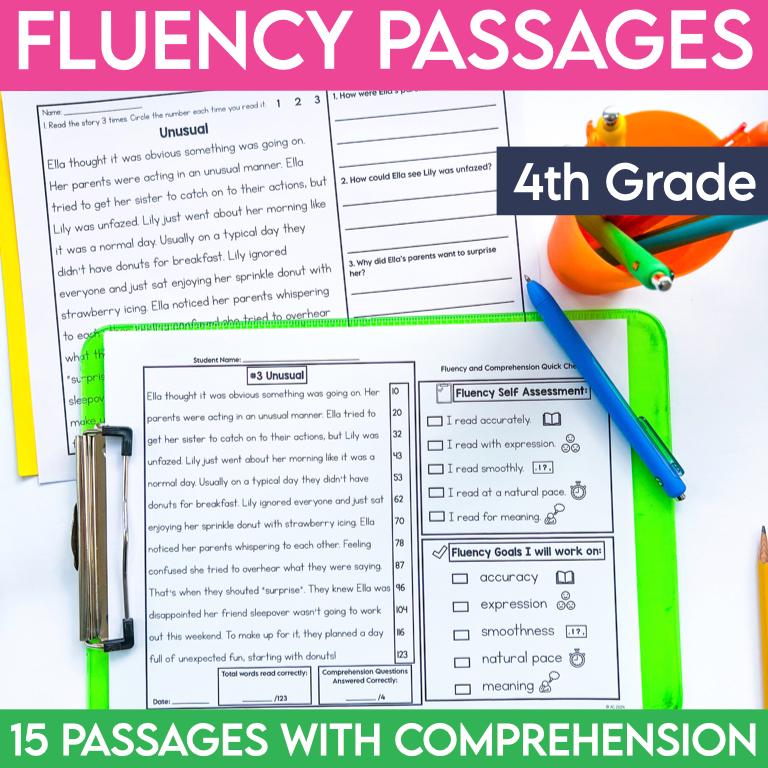 4th Grade Reading Fluency Passages With Comprehension Questions - Etsy