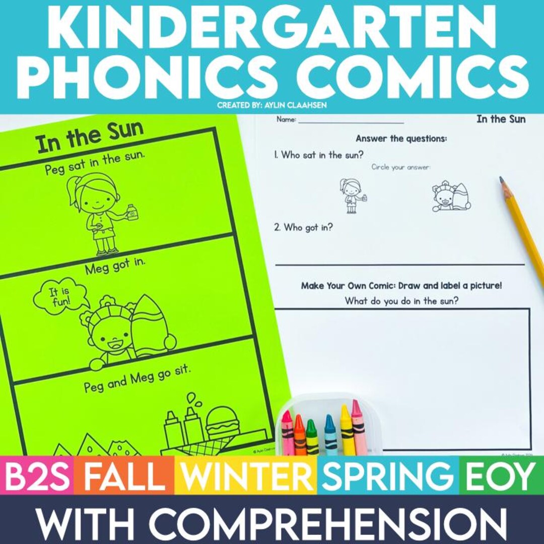 Kindergarten Decodable Phonics Comics Comprehension Questions CVC ...