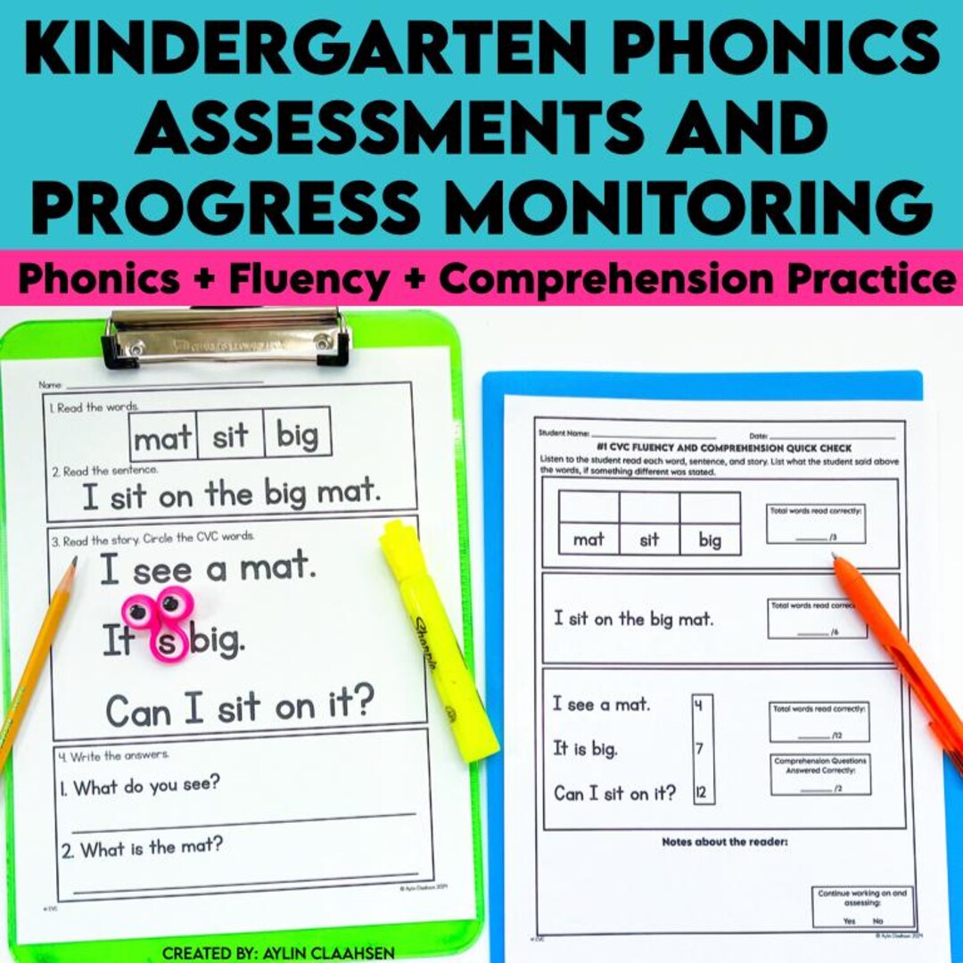 Kindergarten Phonics Assessments Progress Monitoring Screener Science ...