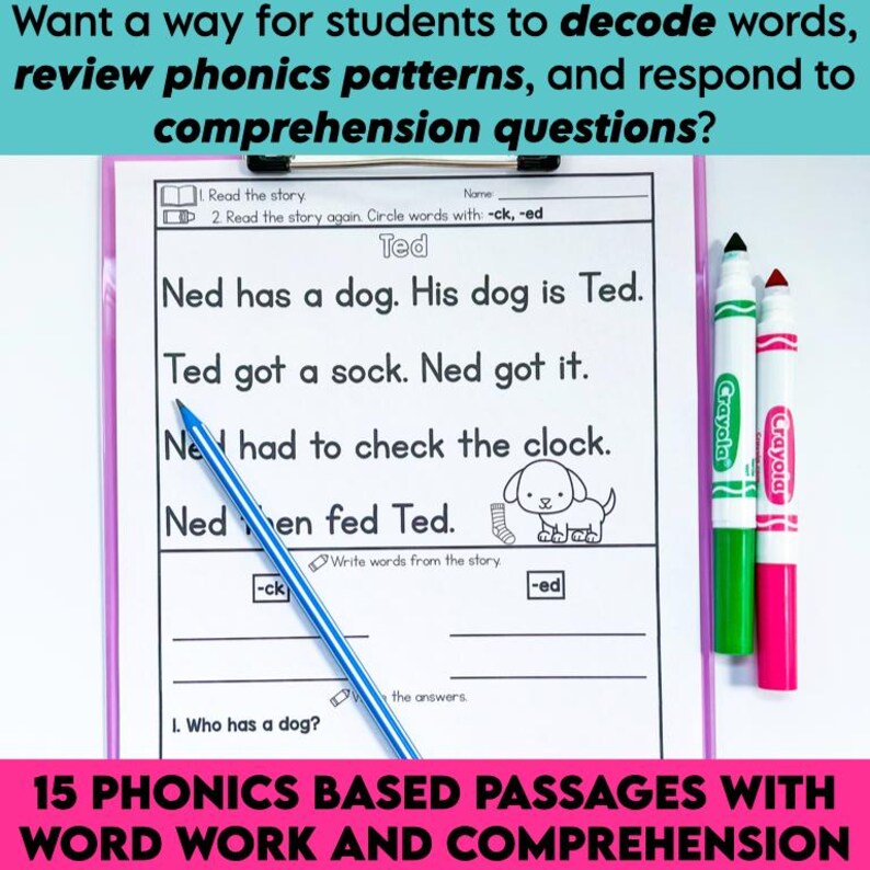 Kindergarten 1st Grade Phonics Focused Review Reading Passages With ...