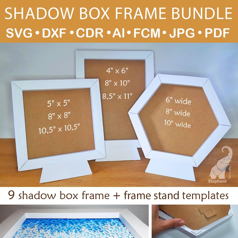Shadow Box Frame Bundle SVG Template for Cricut, Cardstock Frame Cut ...