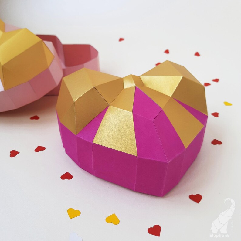 3d Papercraft Heart Gift Box Template, Low Poly Heart Shaped Box Svg ...