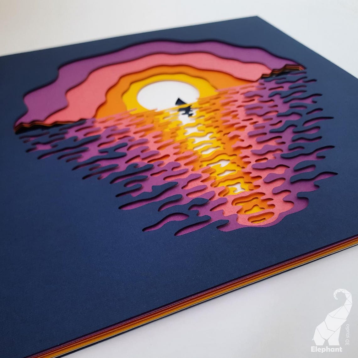 3D Layered Sunset on the Sea Svg Cut File, Layered Sunset Svg, Layered ...