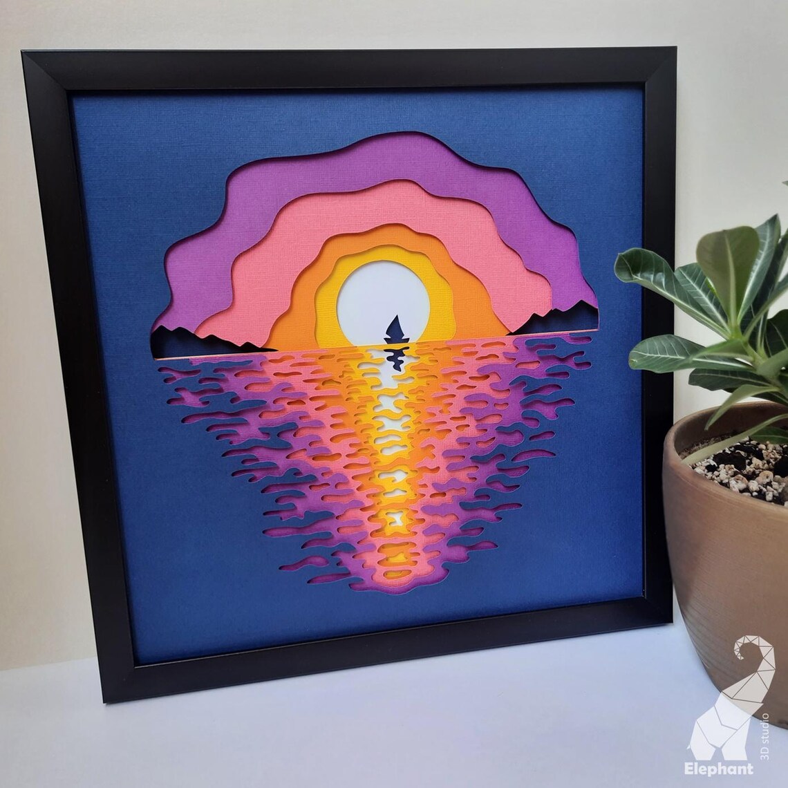 3D Layered Sunset on the Sea Svg Cut File, Layered Sunset Svg, Layered ...