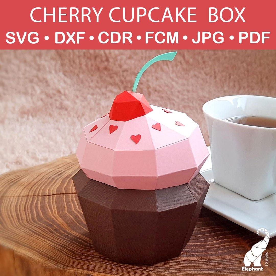 3D Papercraft Cupcake Box Template, Low Poly Cupcake Gift Box Template ...