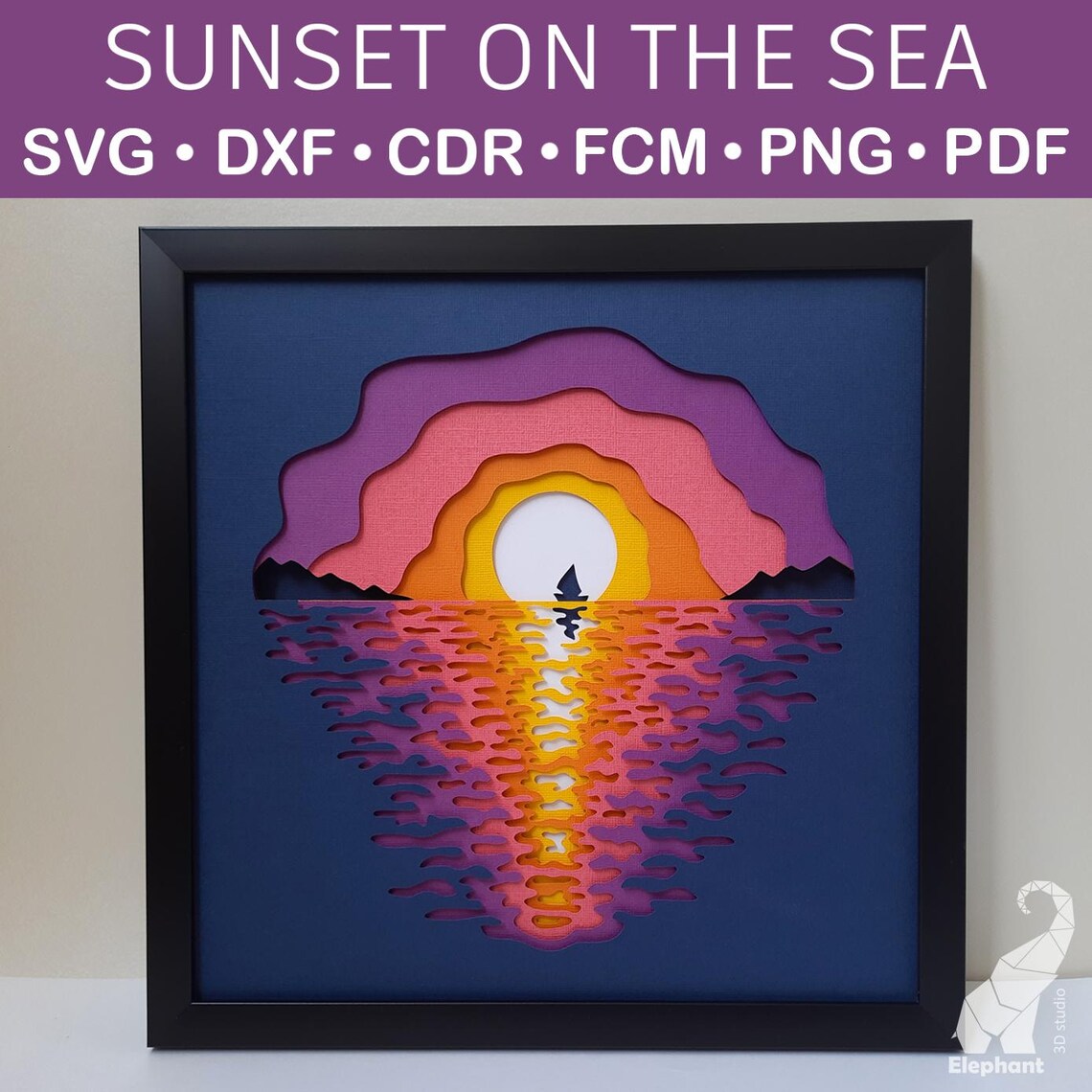 3D Layered Sunset on the Sea Svg Cut File, Layered Sunset Svg, Layered ...