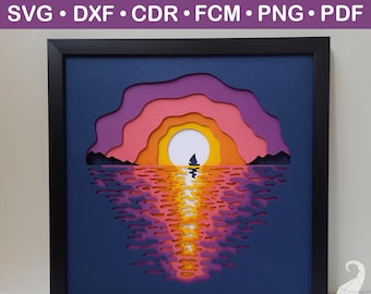 3D Layered Sunset on the Sea Svg Cut File, Layered Sunset Svg, Layered ...
